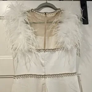 Mac Duggal | Dresses | Mac Duggal 1438 White Feather Cap Sleeve Pearl ...